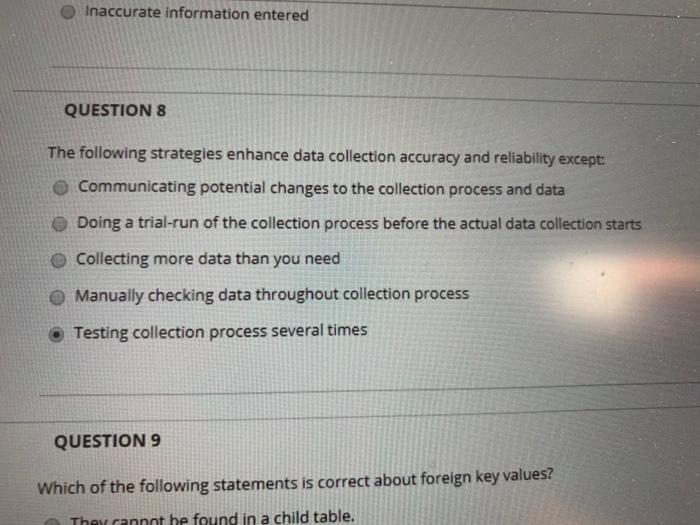 Solved Inaccurate information entered QUESTION 8 The | Chegg.com