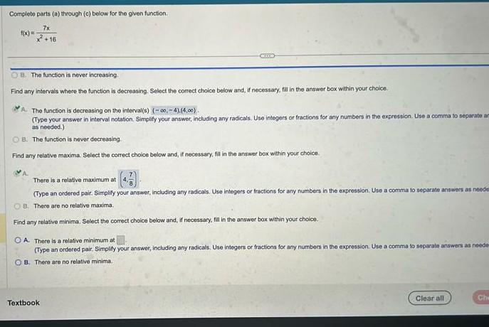 Solved Complete parts (a) through (c) below for the given | Chegg.com