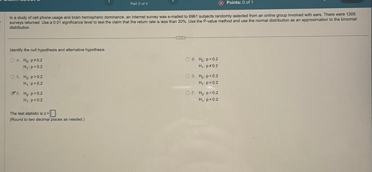 Solved Part 2 ﻿of 4Points: 0 ﻿of 1distribution.Identify the | Chegg.com