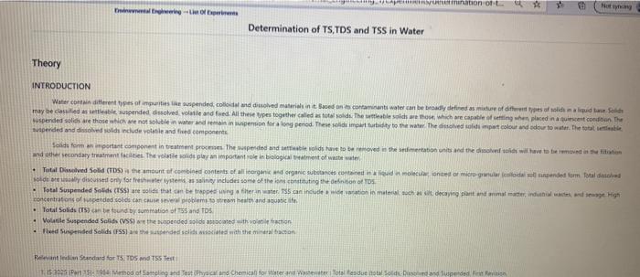Solved Environmental Enging of Determination of TS, TDS and | Chegg.com