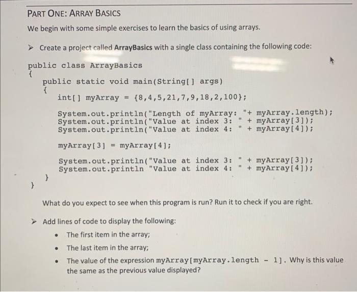 Solved Part One Array Basics We Begin With Some Simple
