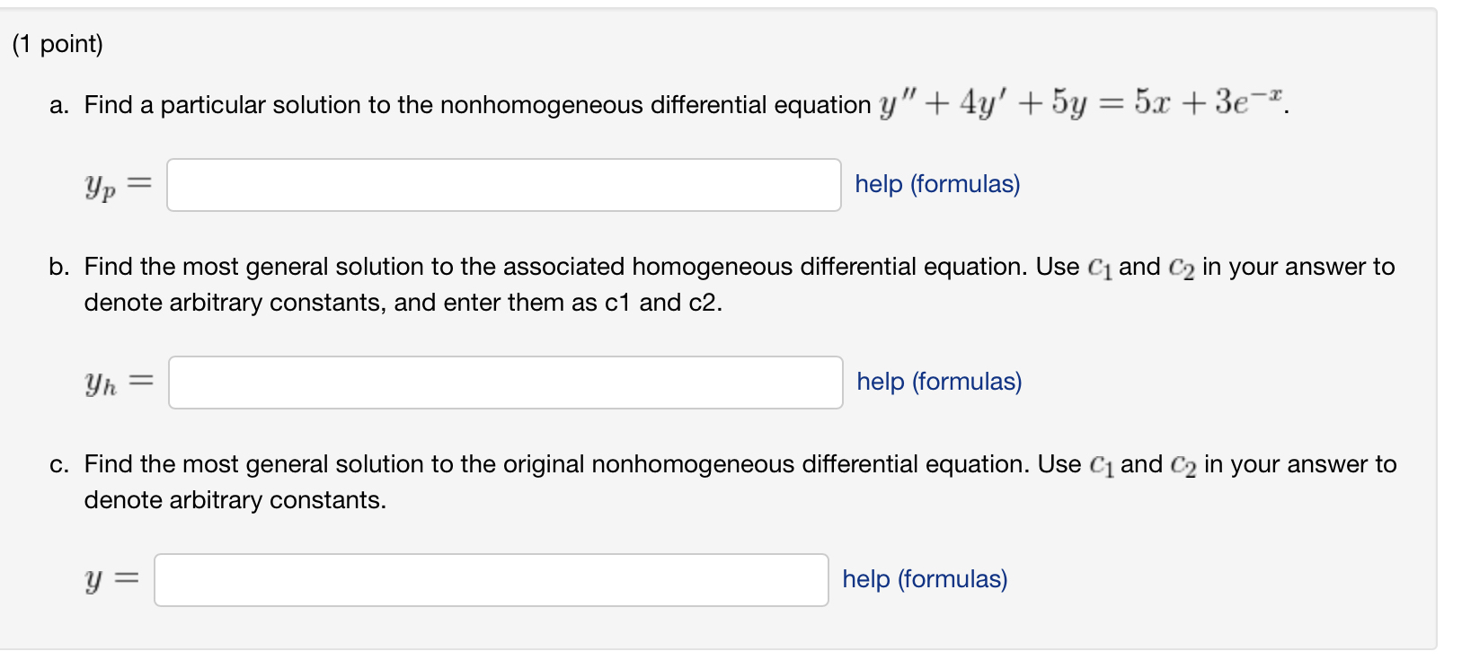 Solved (1 ﻿point)a. ﻿Find a particular solution to the | Chegg.com