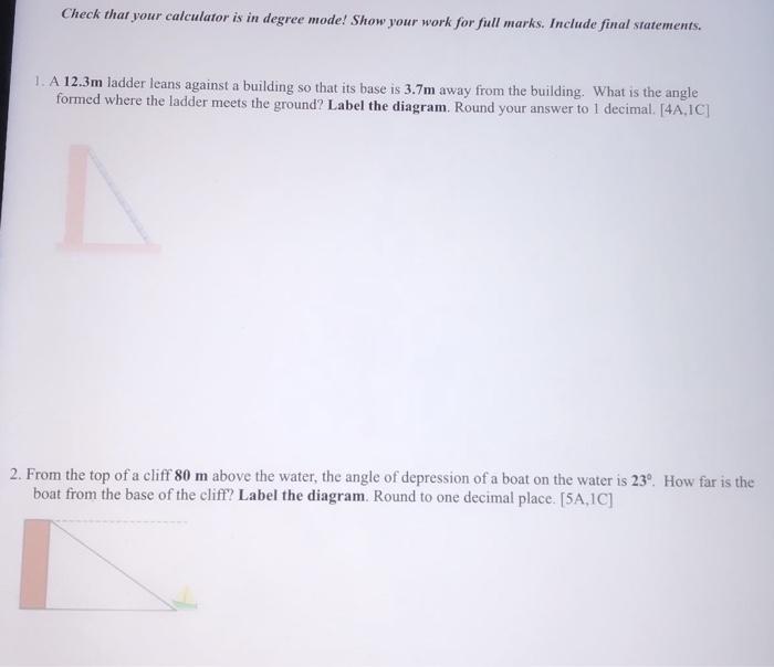 Solved Check that your calculator is in degree mode! Show | Chegg.com