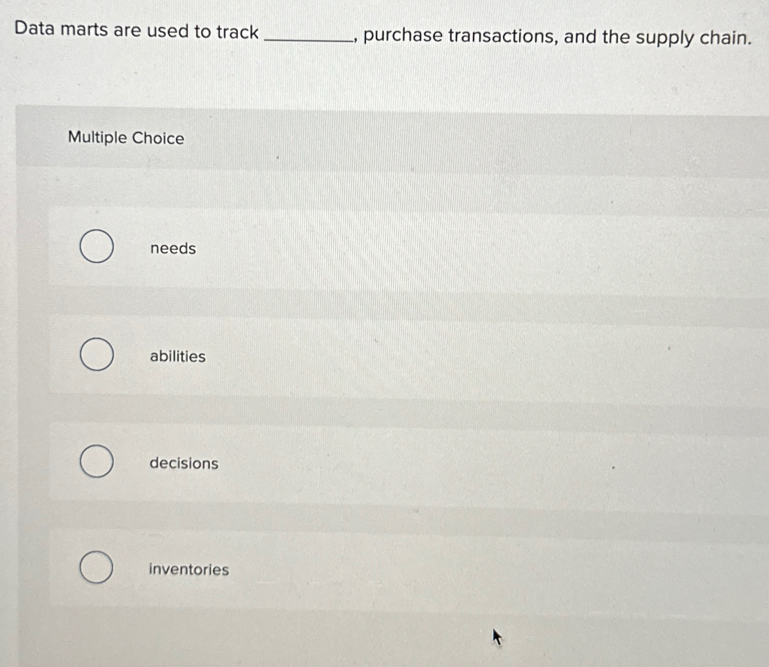 Solved Data marts are used to trackpurchase transactions, | Chegg.com
