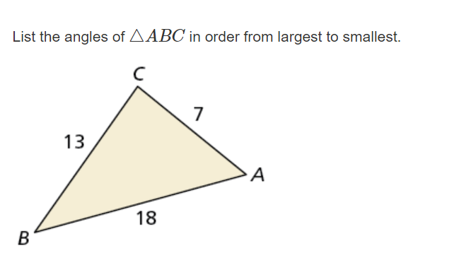 Solved List the angles of ????ABC ﻿in order from largest to | Chegg.com