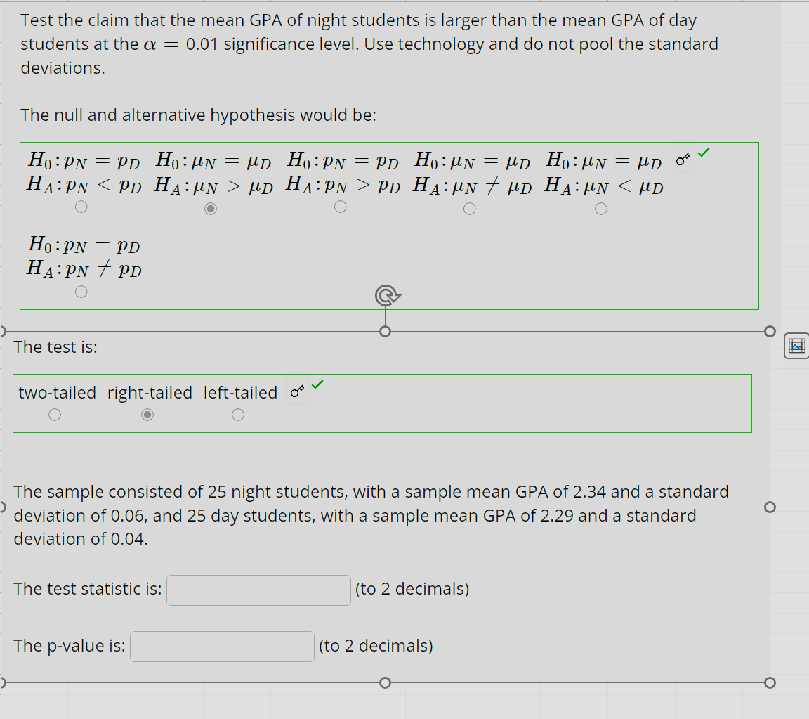 Test the claim that the mean GPA of night students is | Chegg.com