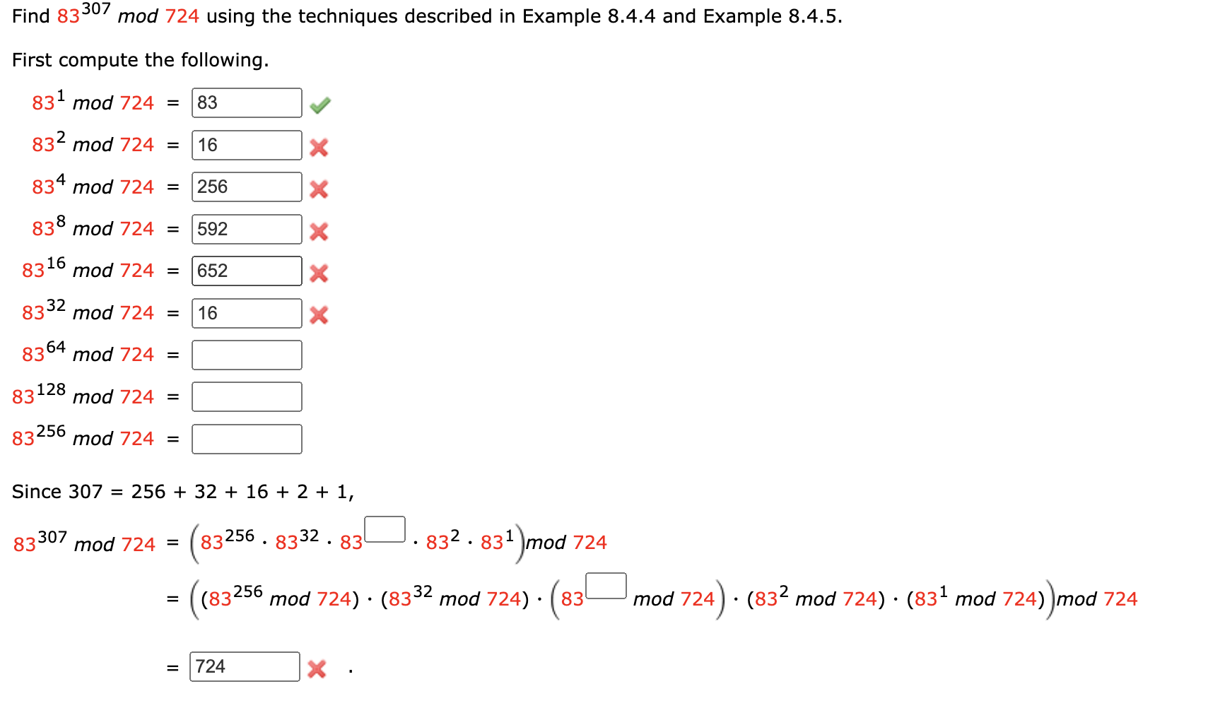 Find 83307 ﻿mod 724 ﻿using the techniques described | Chegg.com