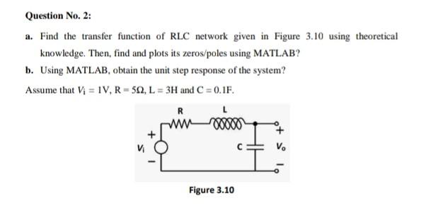 Solved Question No. 2: a. Find the transfer function of RLC | Chegg.com