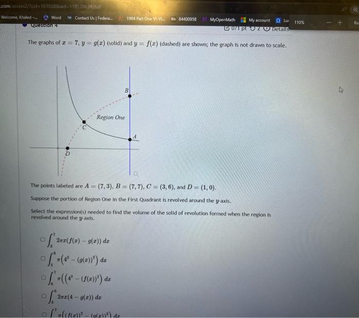 Solved The graphs of x=7,y=g(x) (solid) and y=f(x) (dashed) | Chegg.com