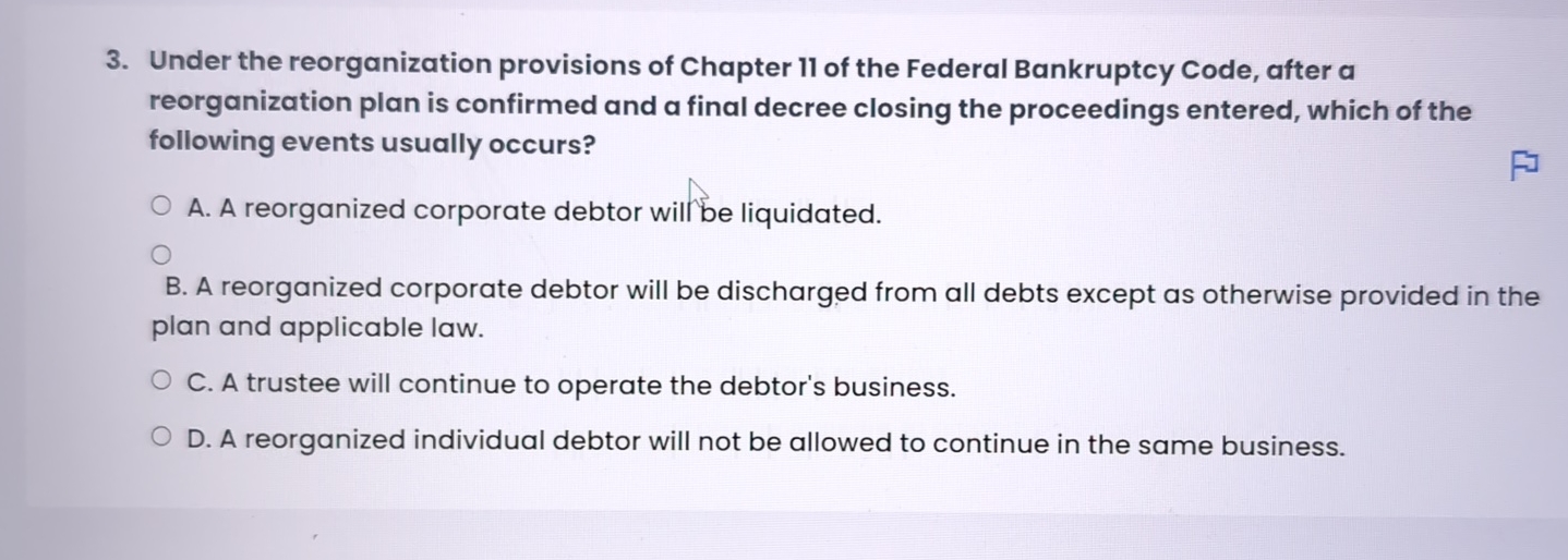 Solved Under the reorganization provisions of Chapter 11 ﻿of | Chegg.com