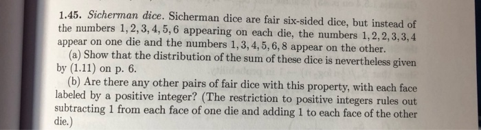 Solved 1.45. Sicherman dice. Sicherman dice are fair | Chegg.com