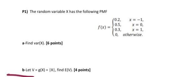 Solved P1) The random variable X has the following PMF | Chegg.com