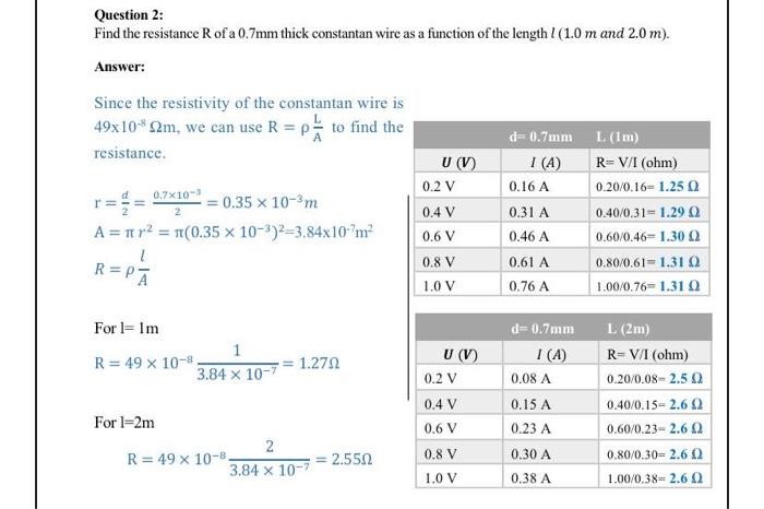 Solved Question 2: Find the resistance R of a 0.7mm thick | Chegg.com