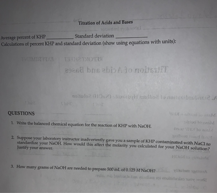 Solved REPORT SHEET Titration of Acids and Bases EXPERIMENT | Chegg.com