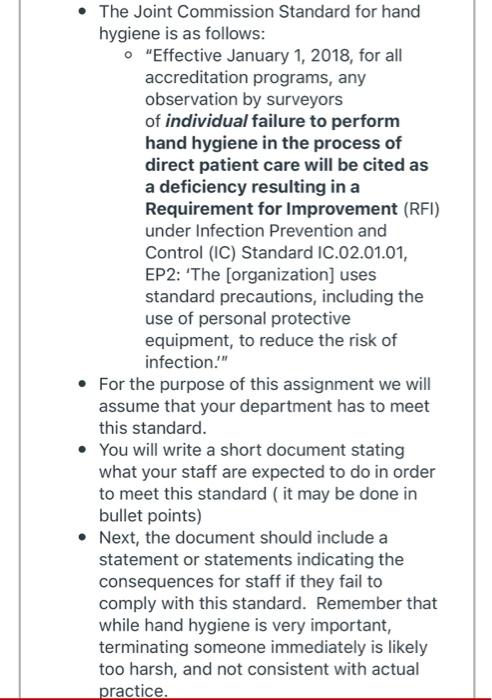 Solved • The Joint Commission Standard for hand hygiene is | Chegg.com