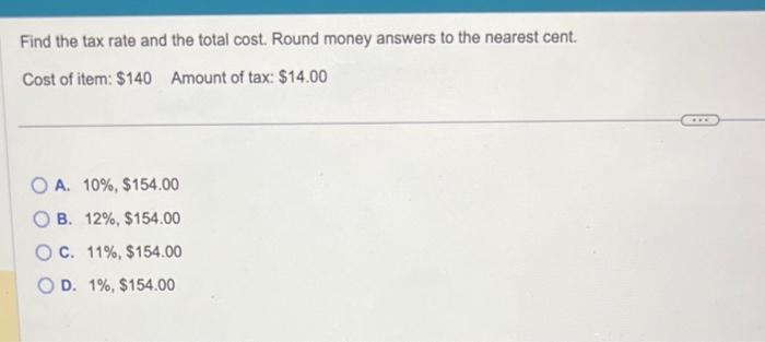 Solved Find the amount of the sales tax and the total cost. | Chegg.com