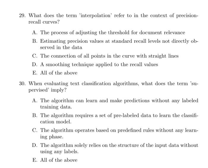 Solved 29. What does the term 'interpolation' refer to in | Chegg.com