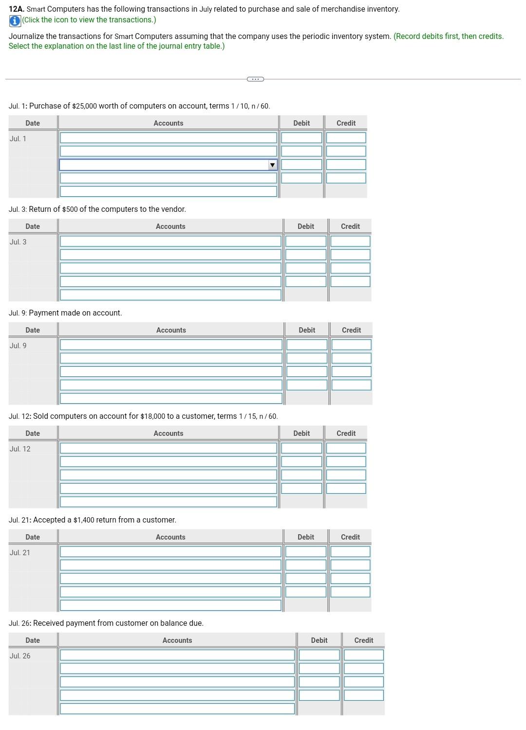 Solved 12A. Smart Computers has the following transactions | Chegg.com