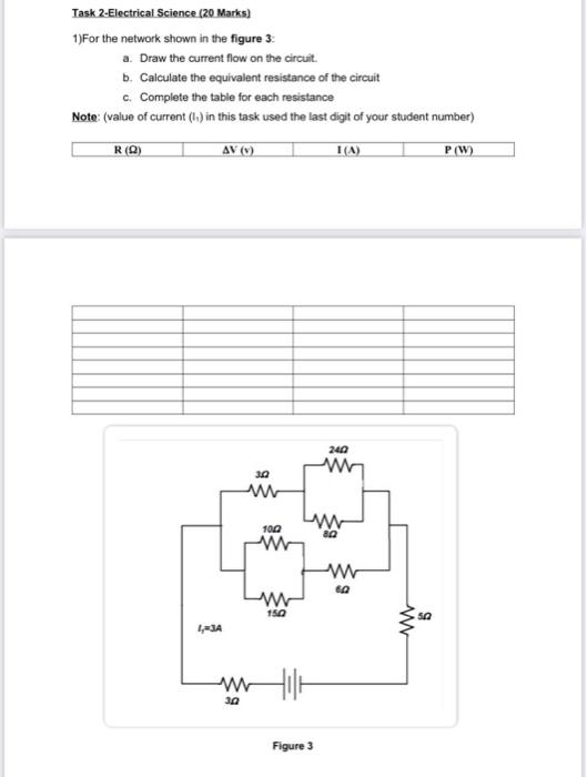 Solved Task 2-Electrical Science (20 Marks) 1) For the | Chegg.com