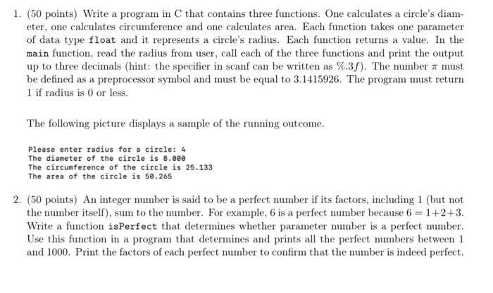 Solved 1. (50 points) Write a program in C that contains | Chegg.com Solved 1. (50 points) Write a program in C that contains | Chegg.com