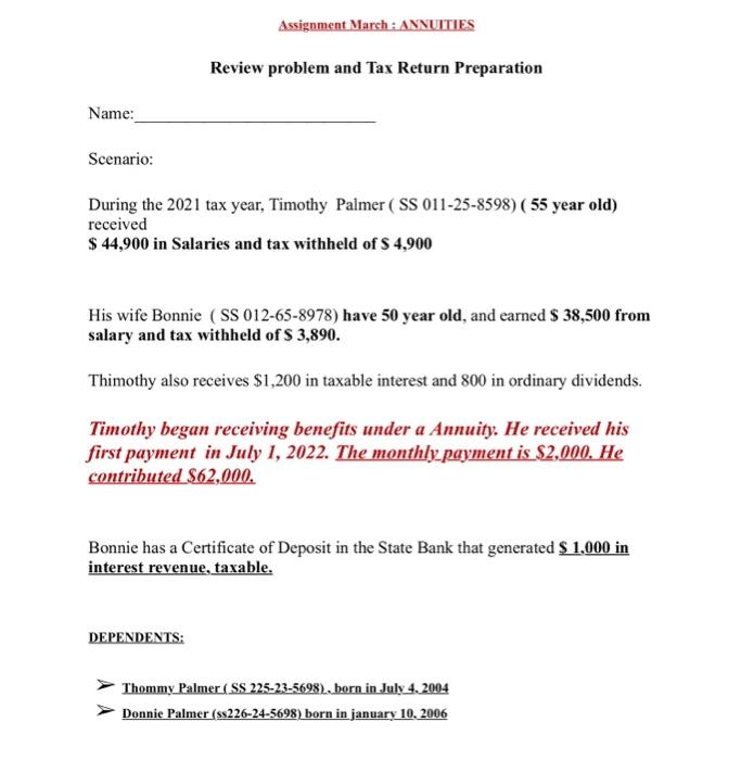 Solved Needing help with this 1040 Form assignment. If its | Chegg.com
