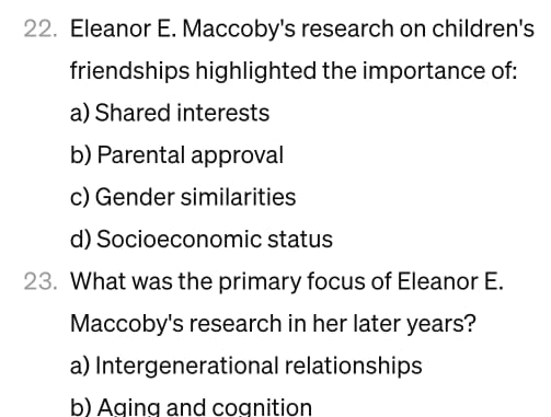 Solved Eleanor E. ﻿Maccoby's research on children's | Chegg.com