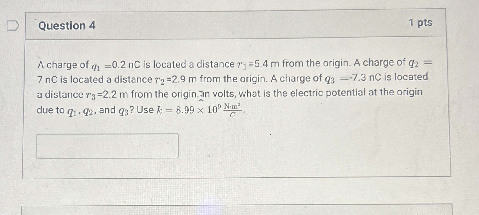 Solved Question 41 ﻿ptsA charge of q1=0.2nC ﻿is located a | Chegg.com