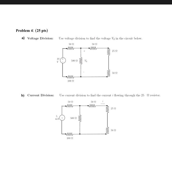 Solved a) Voltage Division: Use voltage division to find the | Chegg.com