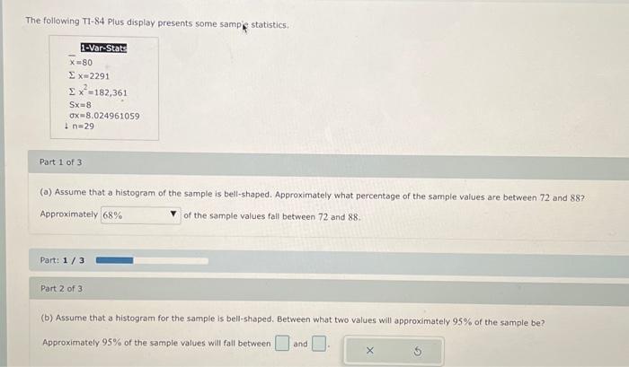 Solved The following TI-84 Plus display presents some sampie | Chegg.com