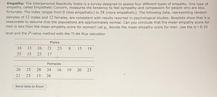 Solved Empathy: The Interpersonal Reactivity Index is a | Chegg.com