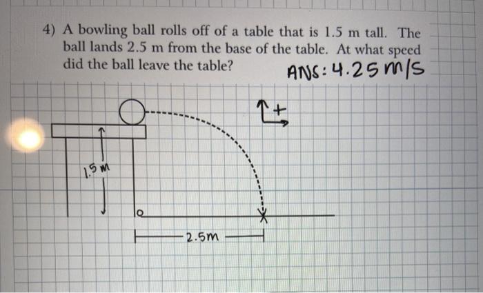 Solved 4) A bowling ball rolls off of a table that is 1.5 m | Chegg.com