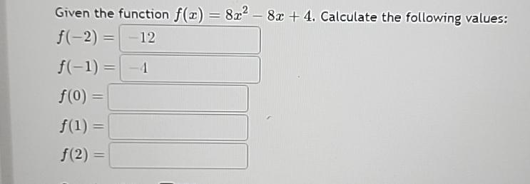 Solved Given the function f(x)=8x2-8x+4. ﻿Calculate the | Chegg.com