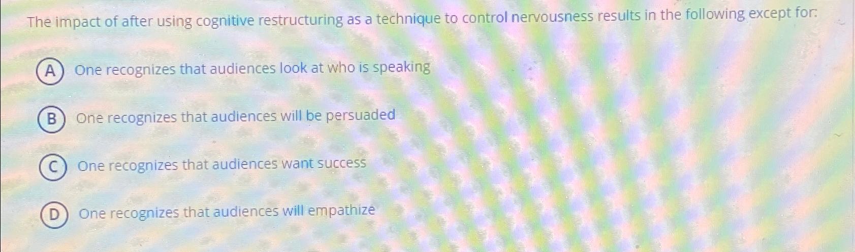 Solved The impact of after using cognitive restructuring as | Chegg.com