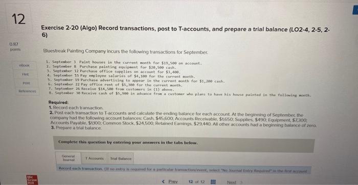 Solved Exercise 2-20 (Algo) Record transactions, post to | Chegg.com