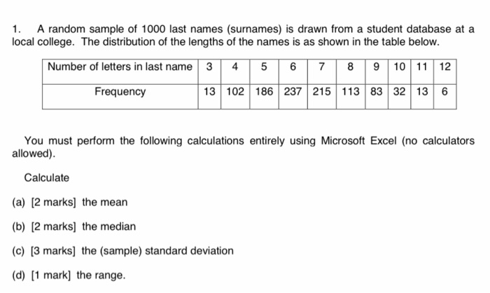 Solved 1. A random sample of 1000 last names (surnames) is | Chegg.com