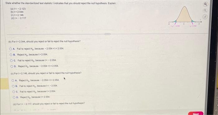 State whether the standardized lest statistic t | Chegg.com