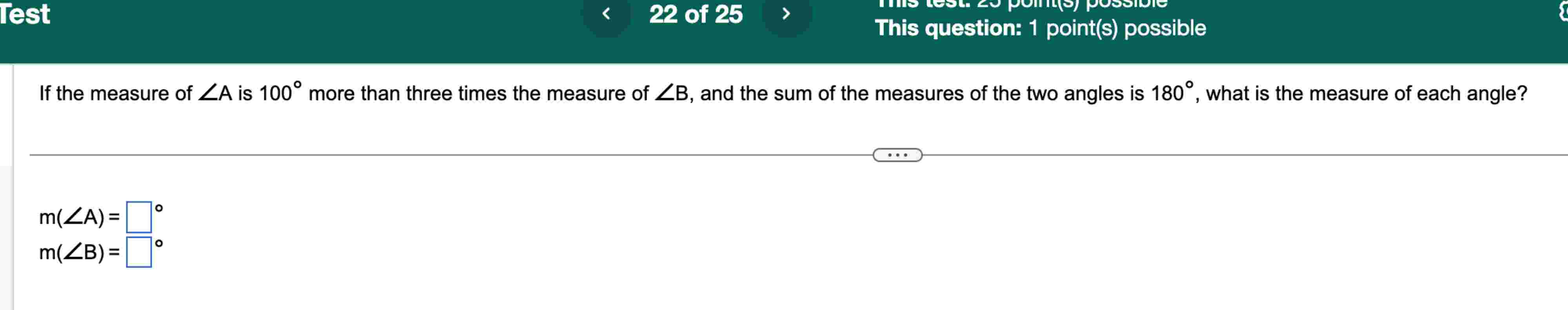 Solved If ﻿the measure of ??A is 100° ﻿more than three times | Chegg.com