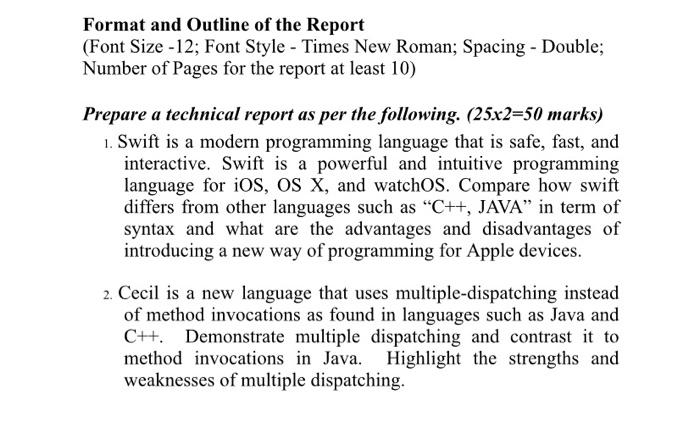 Solved Format and Outline of the Report (Font Size -12; Font | Chegg.com