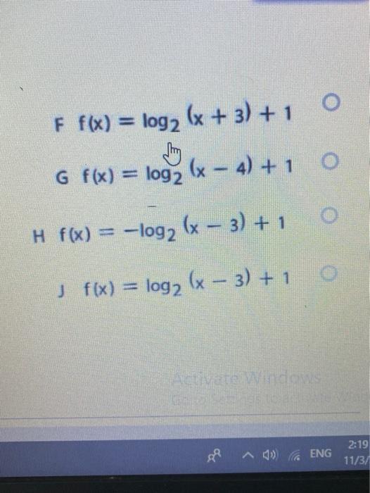 Solved ТУ 8 1 4 14, 1) .f(x) = log2x -8 --4 0 4 8x F f(x) | Chegg.com