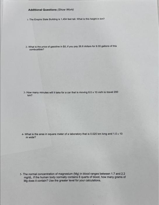 Solved Additional Questions (Show Work) 1- The Empire State | Chegg.com