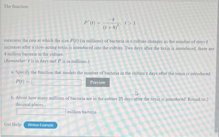 Solved The Function P′ T T 8 2−4 T 1 Measures The Rate At