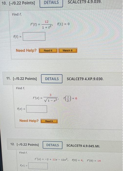 Solved SCALCET9 4.XP.9.026. Find f. (Use C for the constant | Chegg.com