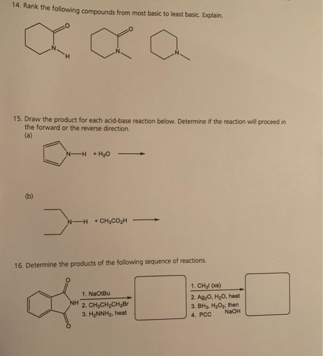 Solved 14. Rank the following compounds from most basic to | Chegg.com