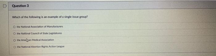 Solved Question 3 Which of the following is an example of a | Chegg.com