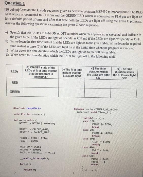 Question 1 [20 points] Consider the C code sequence | Chegg.com
