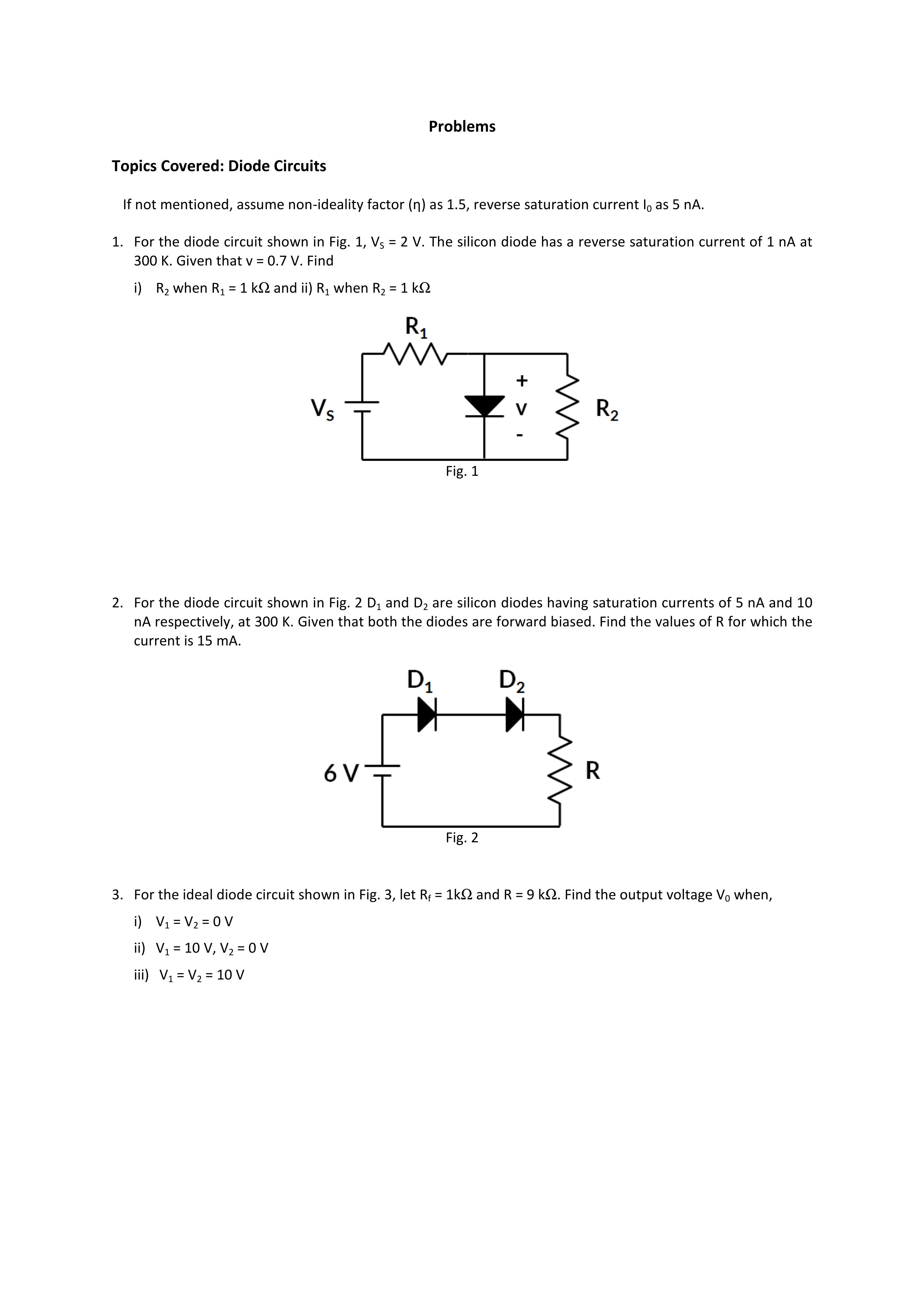 Solved ProblemsTopics Covered: Diode CircuitsIf not | Chegg.com