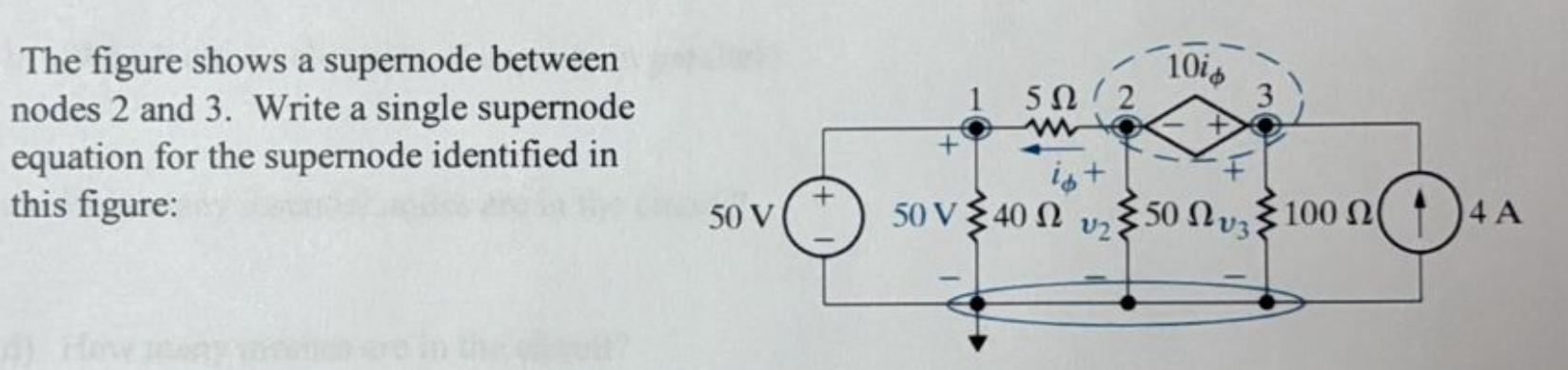 Solved The figure shows a supernode between nodes 2 ﻿and 3 . | Chegg.com