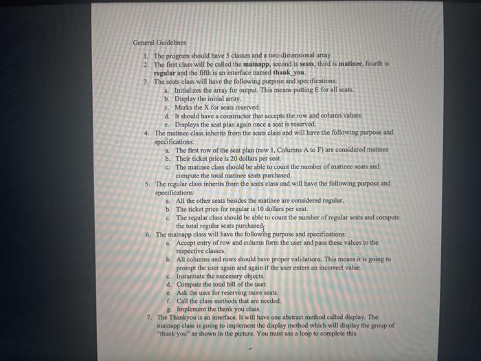 Solved General Description The program is a seat reservation | Chegg.com