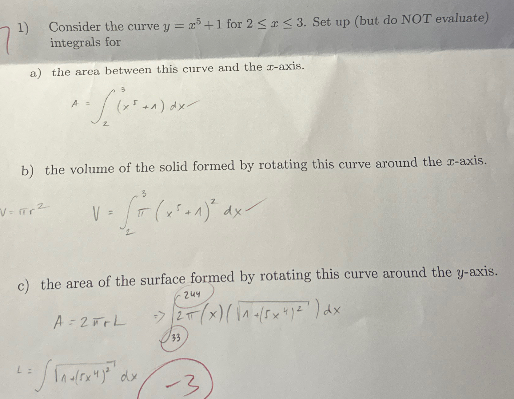 Solved Consider the curve y=x5+1 ﻿for 2≤x≤3. ﻿Set up (but do | Chegg.com
