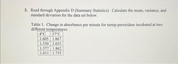 Solved 3. Read through Appendix D (Summary Statistics). | Chegg.com